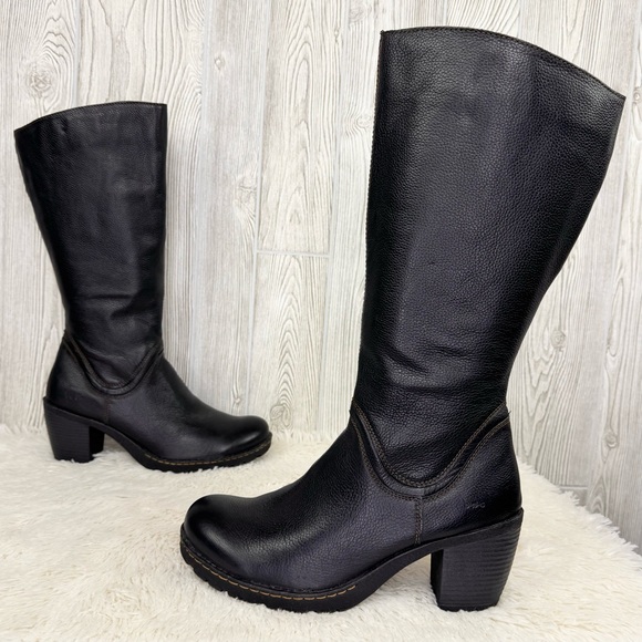 boc | Shoes | Born Boc Black Leather Heeled Lug Sole Tall Boots 1 ...